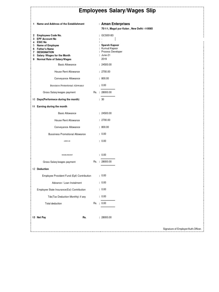 Employee Salary Slip Template | PDF