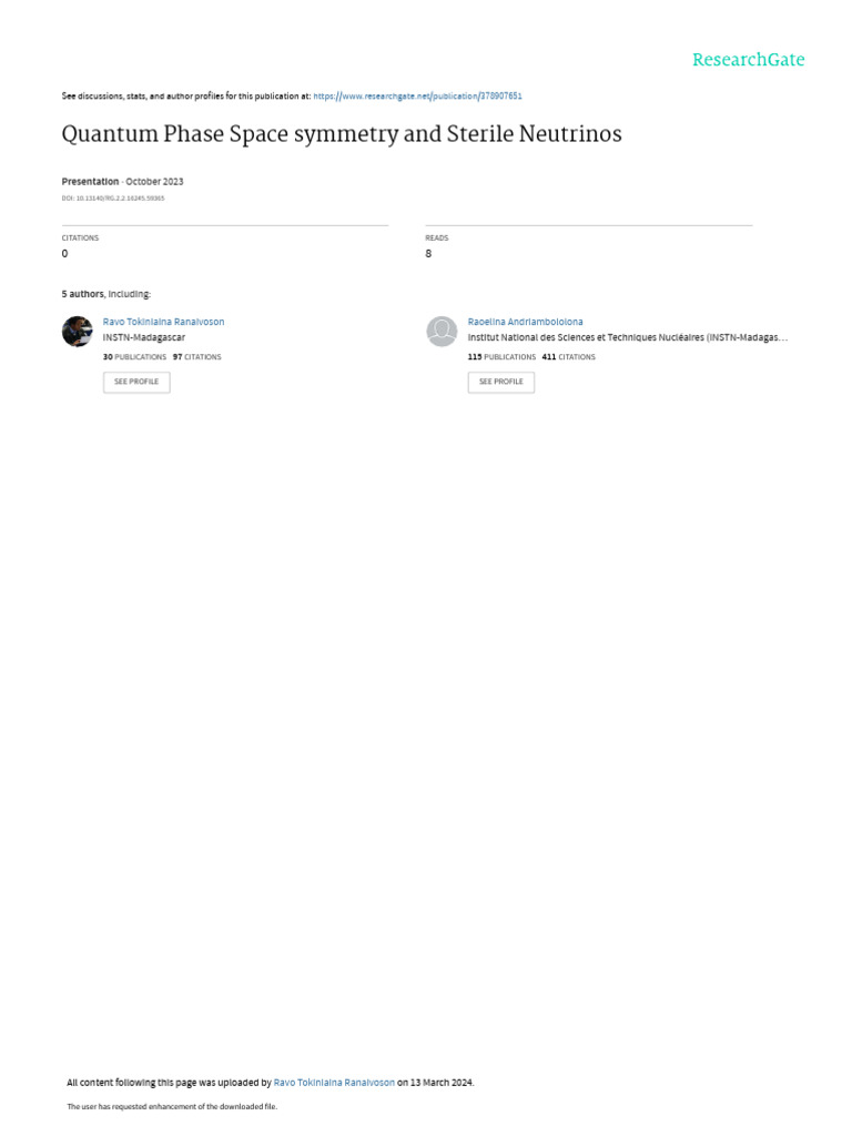 Quantum Phase Space Symmetry And Sterile Neutrinos Pdf Neutrino