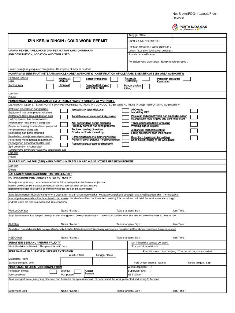 Cold Work Permit | PDF