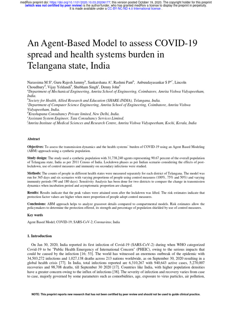 2020 10 03 20206177v4 Full | PDF | Infection | Agent Based Model