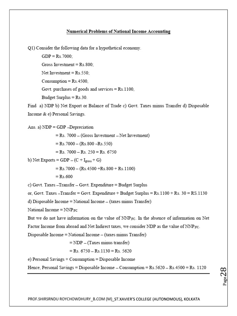 Numericals On Ni - Handout 2 - SRC | PDF | Gross Domestic Product | Income