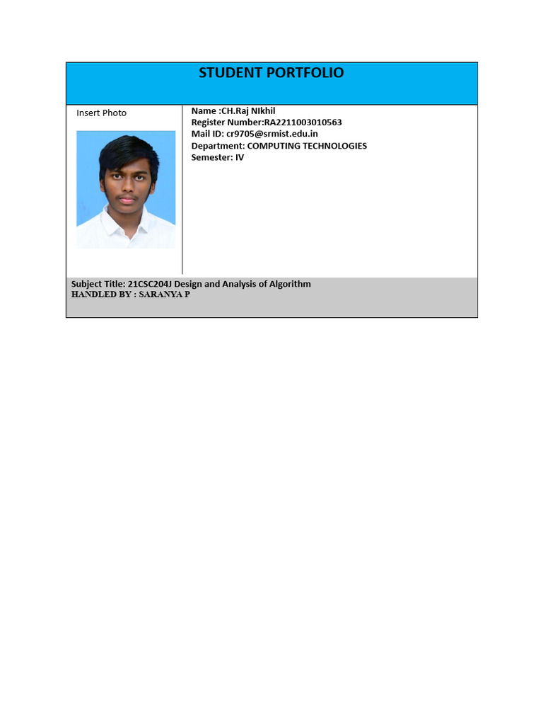 Ra2211003010563 - Raj Nikhil - Student - Portfolio | PDF | Artificial ...