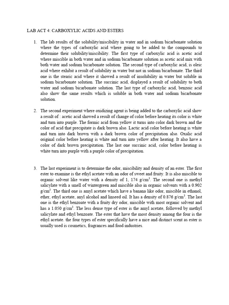 Lab Act 4 Pdf Ester Acetic Acid