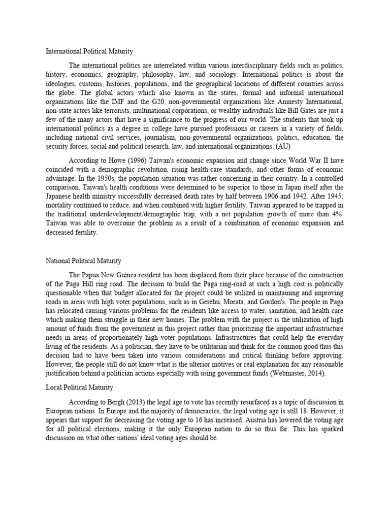Internation and National Political Maturity | PDF | Demography | Population