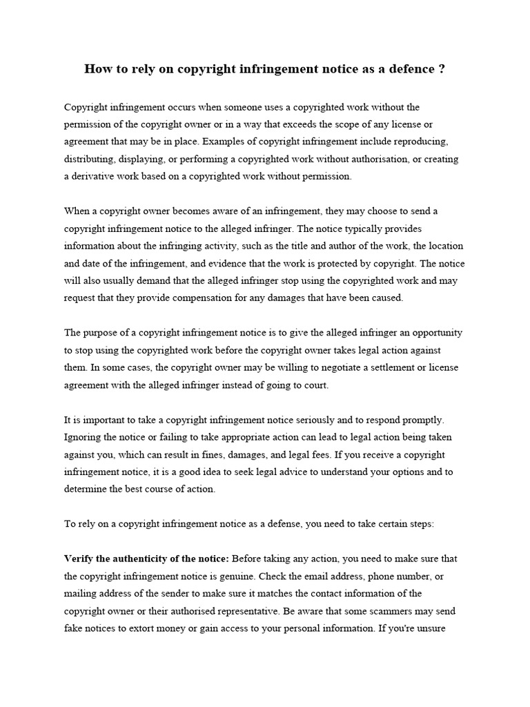 How To Rely On Copyright Infringement Notice As A Defence | PDF ...