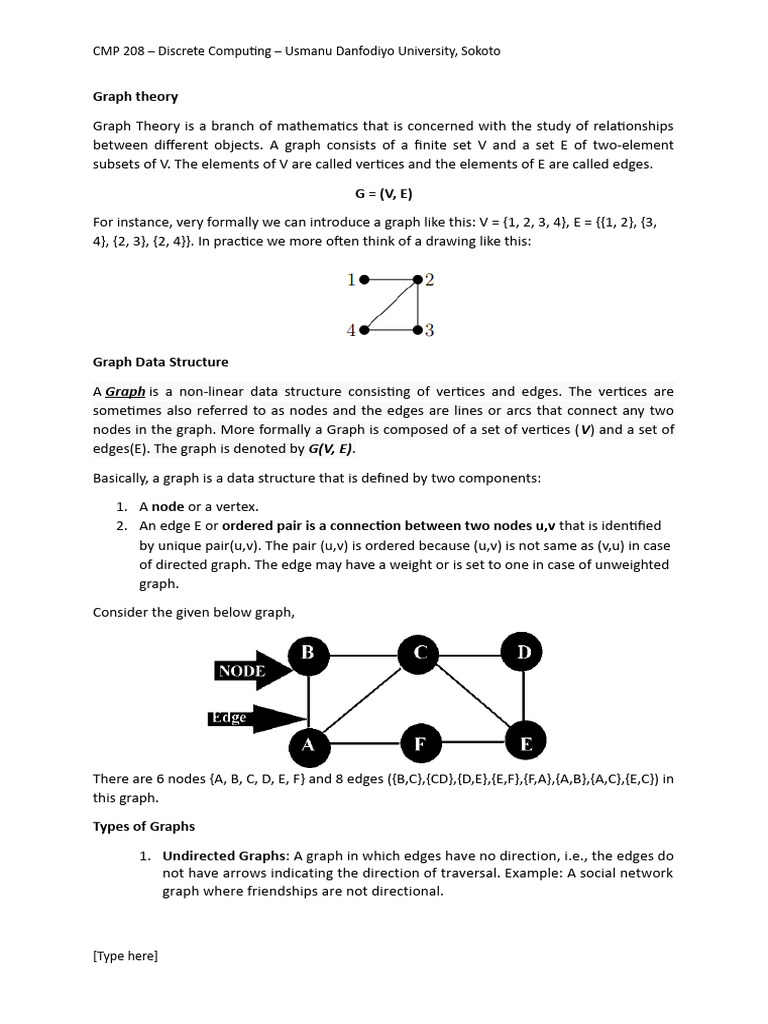 CMP 208 Lecture 3 Graph | PDF | Vertex (Graph Theory) | Theoretical Computer Science