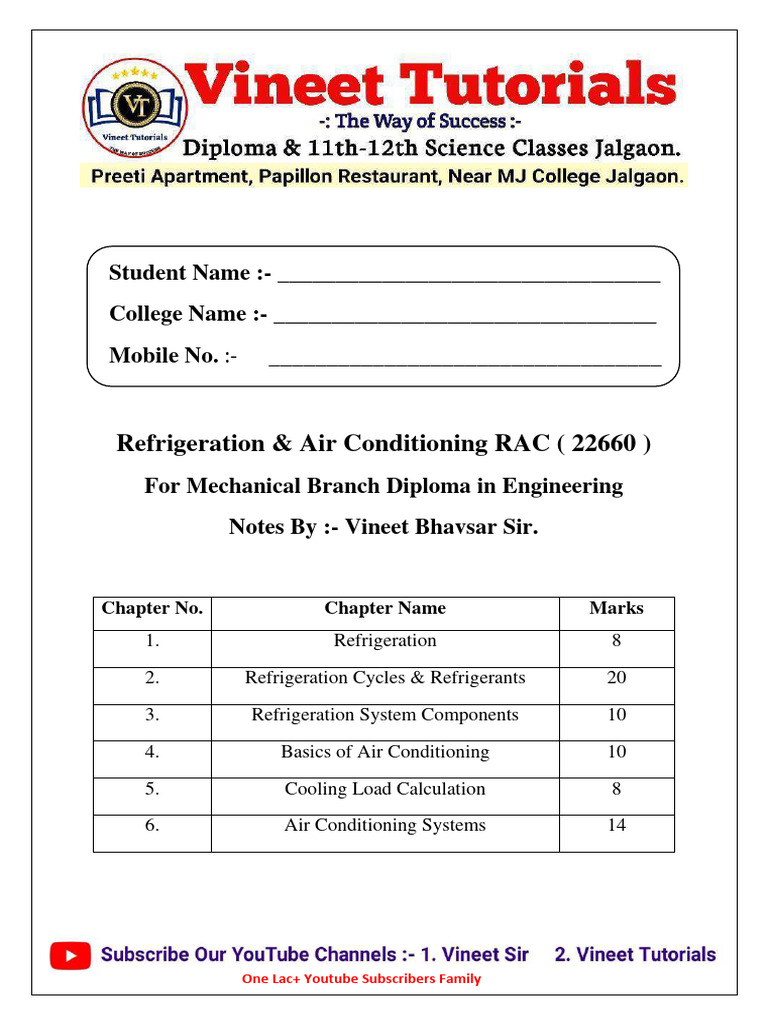 Rac Notes Class | PDF | Air Conditioning | Heat Transfer