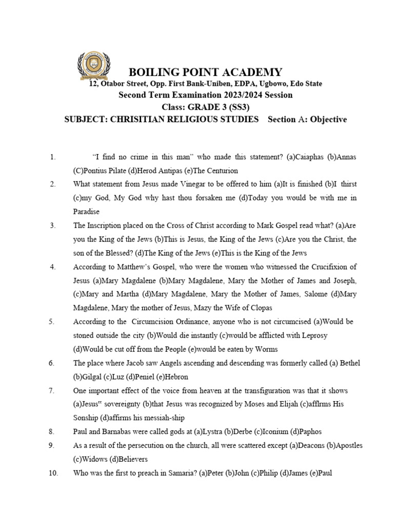 crs questions | PDF | Paul The Apostle | Jesus