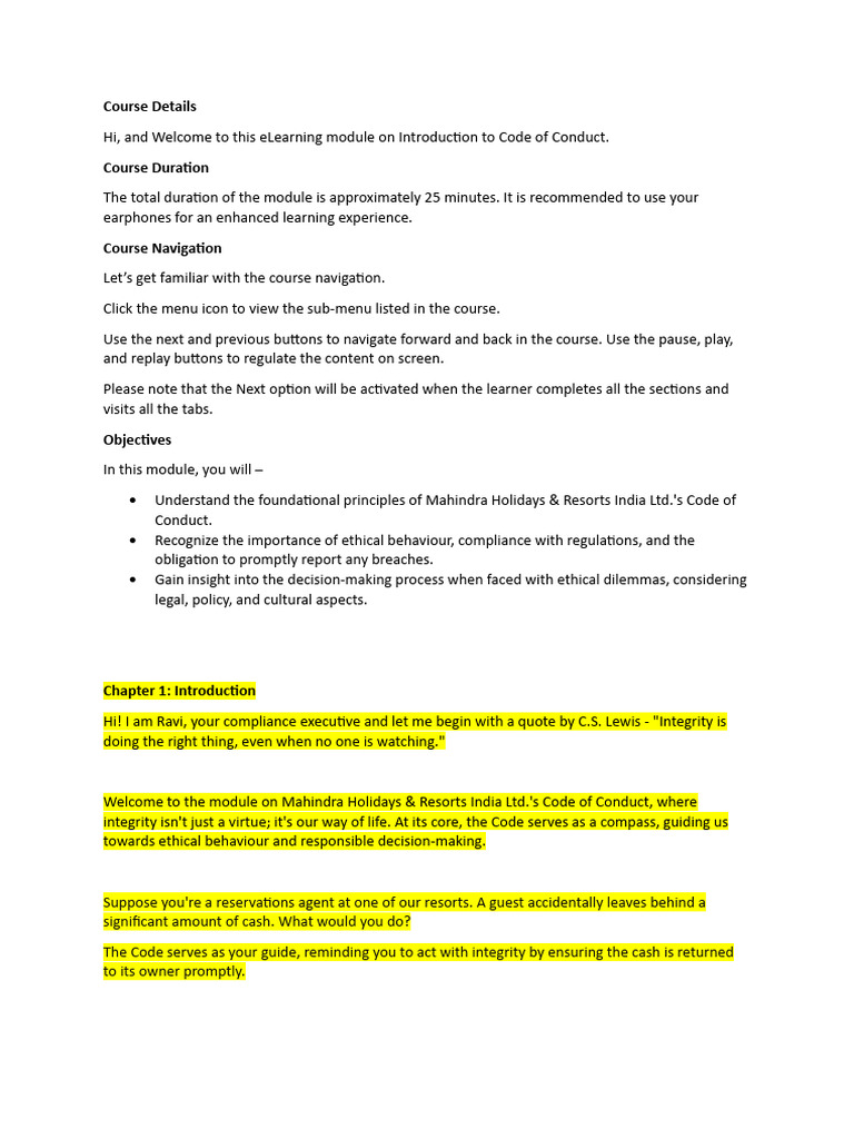 Module 1 - Introduction To Code of Conduct Ver 4.0 | Download Free PDF ...