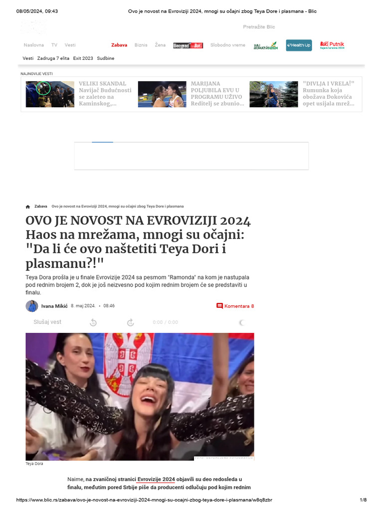 Ovo Je Novost Na Evroviziji 2024, Mnogi Su Očajni Zbog Teya Dore I Plasmana - Blic | PDF