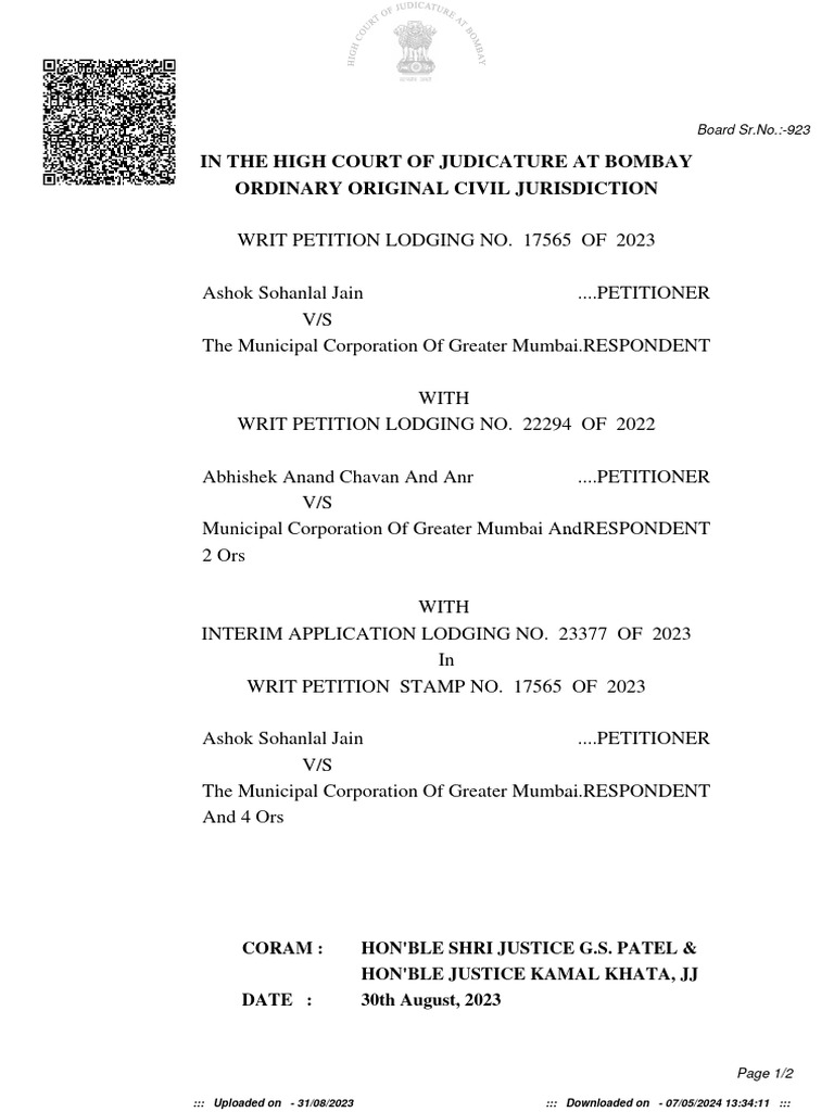 Mumbai High Court Writ Petitions Update | PDF