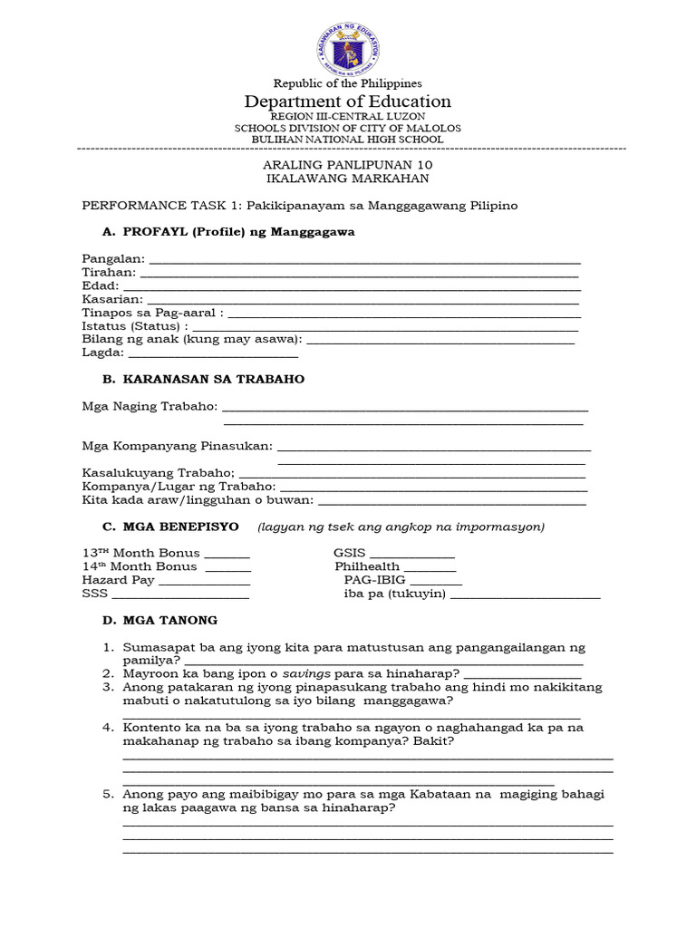 PERFORMANCE TASK-pakikipanayam Sa Manggagawa | PDF