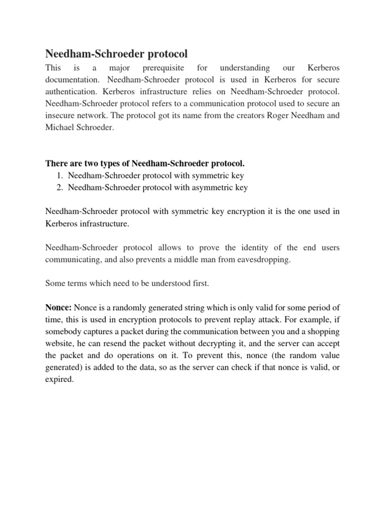 Needham-Schroeder Protocol 240507 213527 | PDF | Key (Cryptography) | Encryption