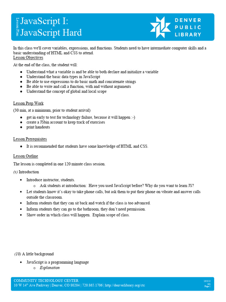 Javascript I Lesson Plan Download Free Pdf Java Script Scope Computer Science 