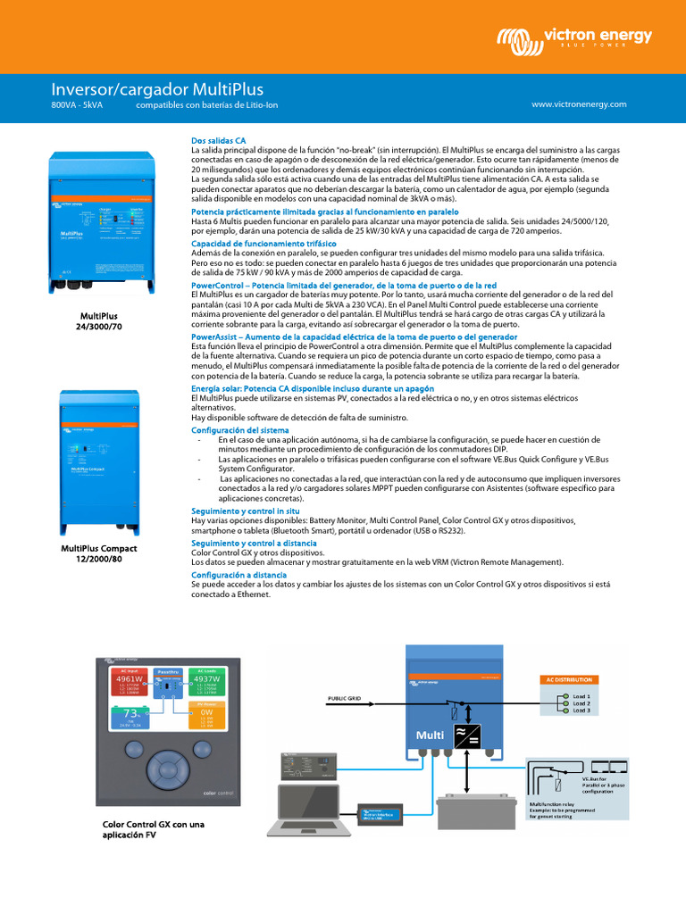 Datasheet MultiPlus Inverter Charger 800VA 5kVA ES | PDF | Ingenieria Eléctrica | Generador ...