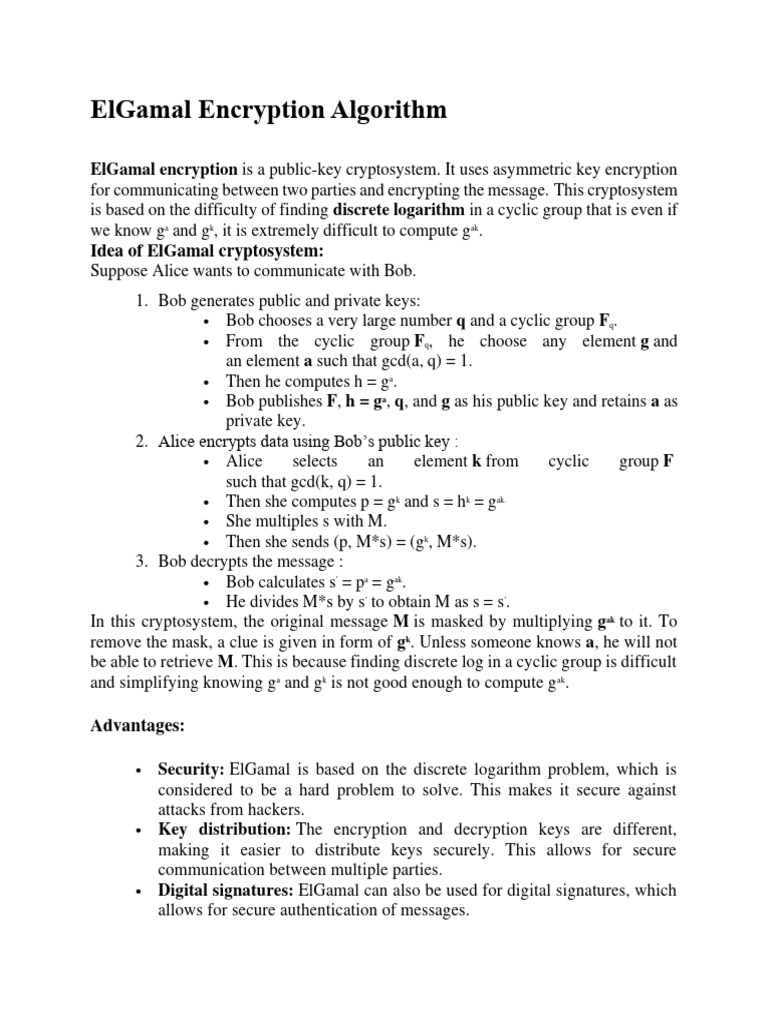 ElGamal Encryption Algorithm - 240507 - 213505 | PDF | Public Key Cryptography | Cryptography