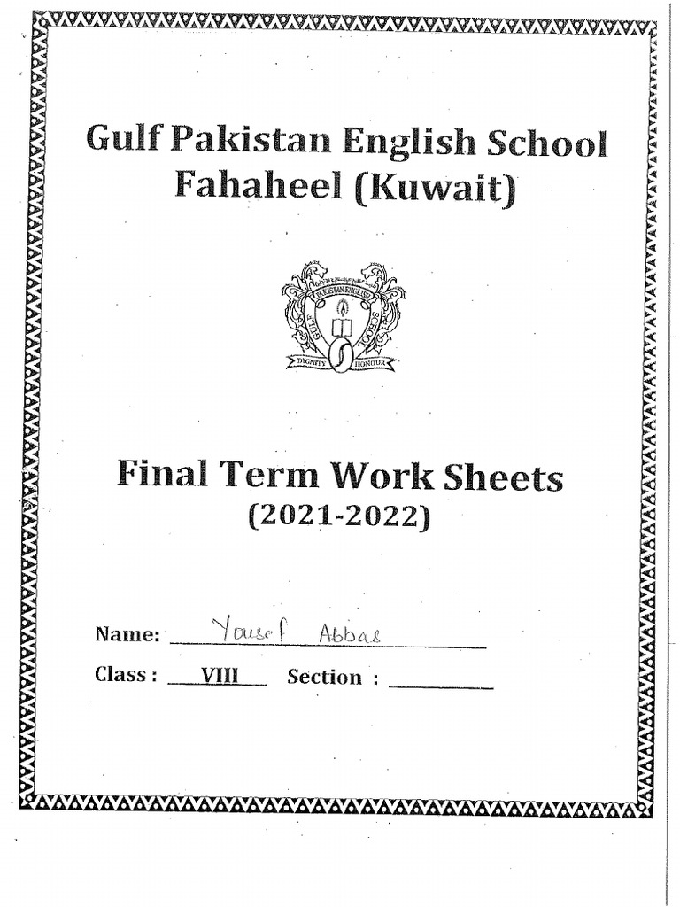 VIII Final Term Work Sheets | PDF