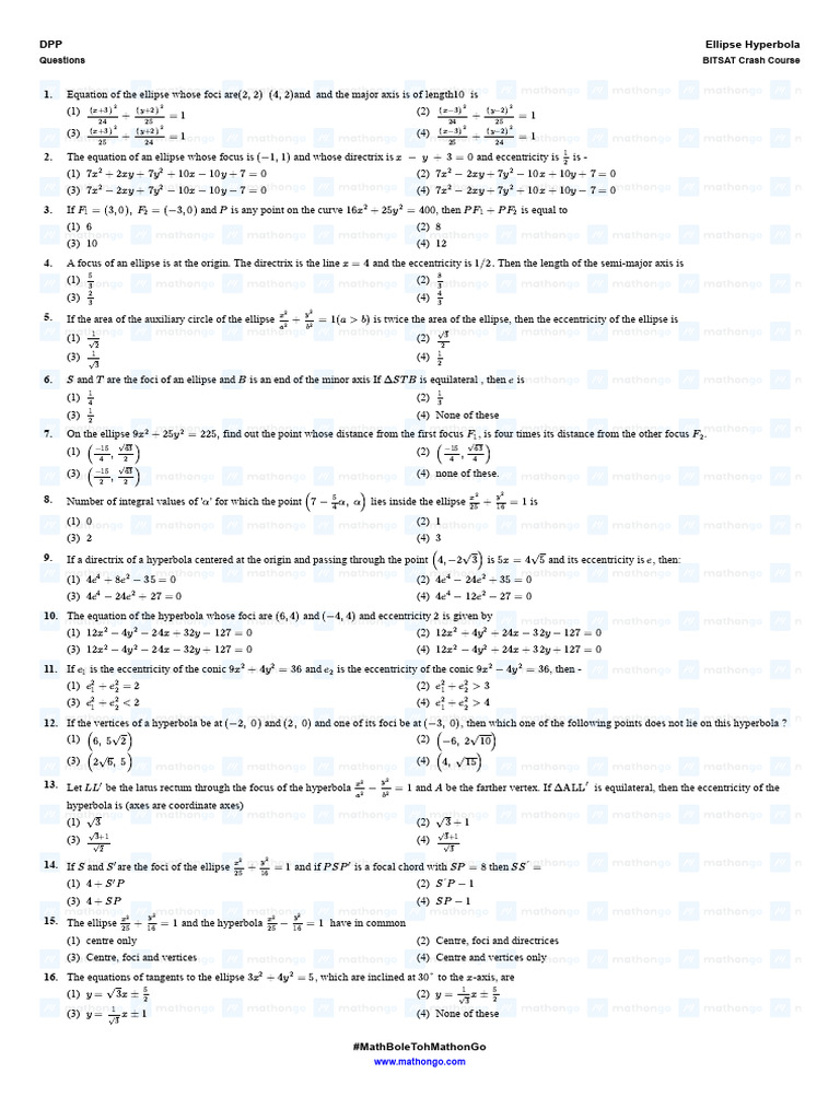 Ellipse and Hyperbola Questions Guide | PDF | Ellipse | Manifold