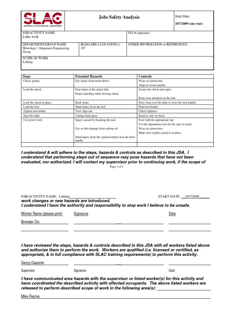 Lathe Machine Jsa 2 | Download Free PDF | Safety