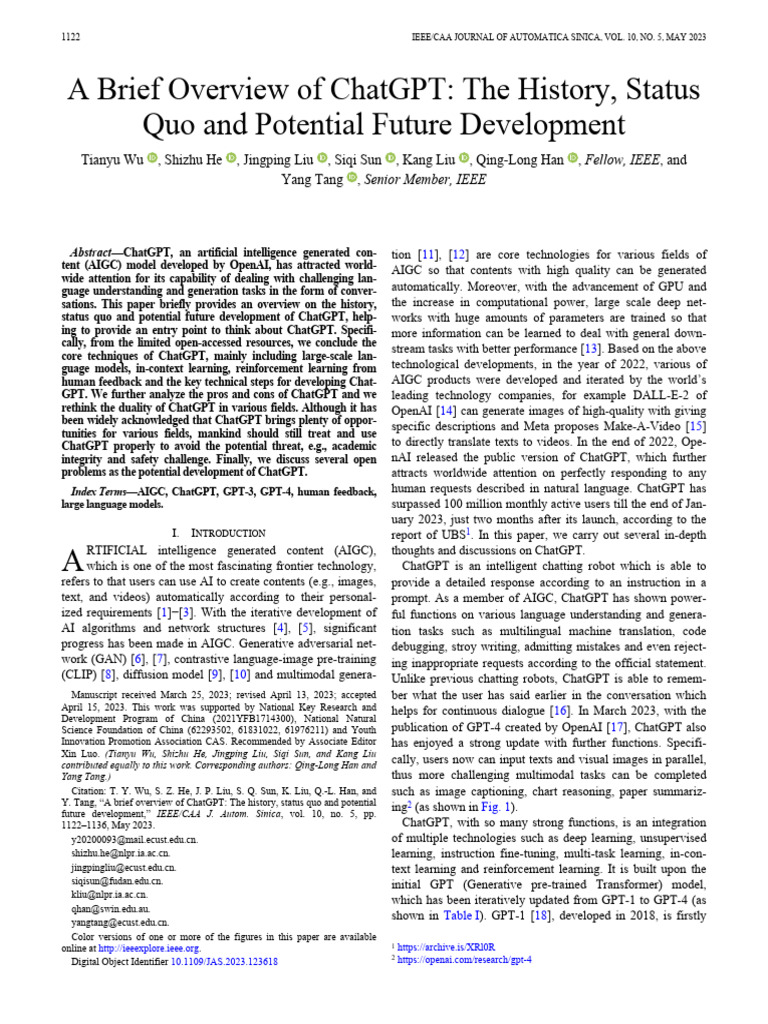 A Brief Overview of Chatgpt: The History, Status Quo and Potential ...