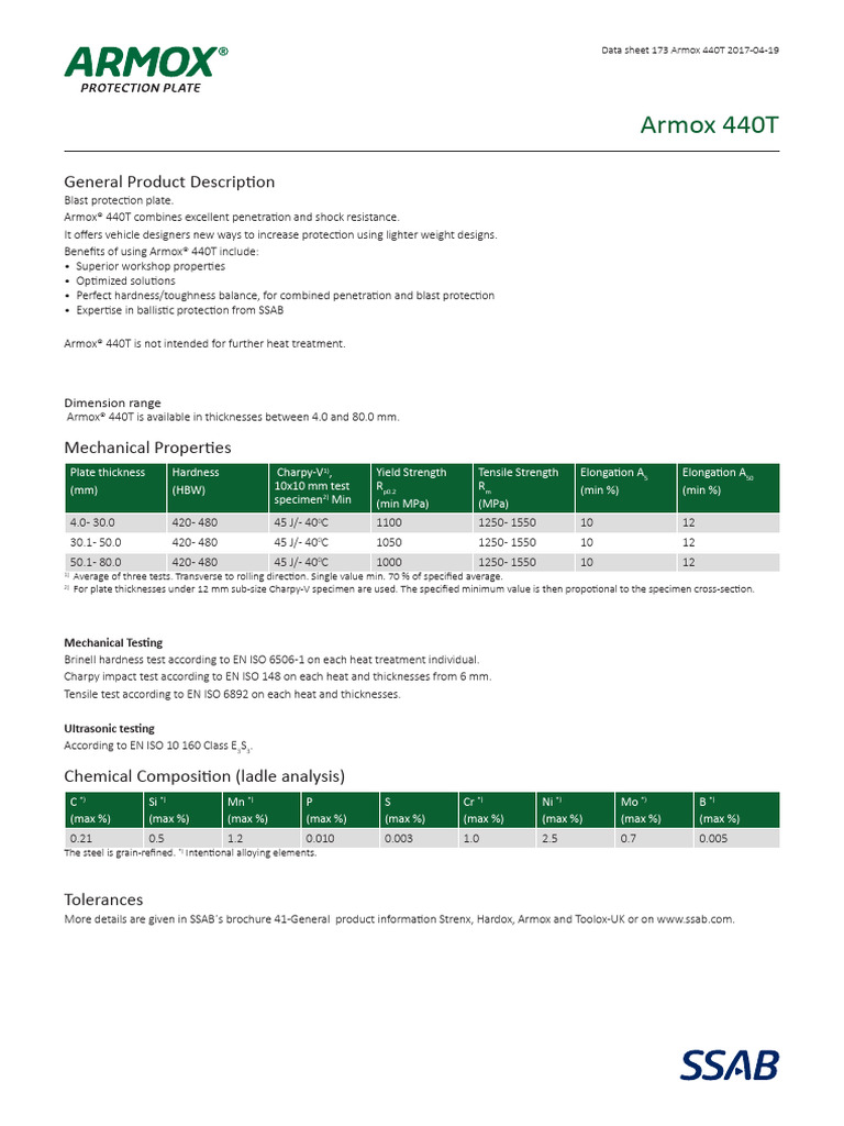 Armox 440T | PDF | Engineering Tolerance | Hardness