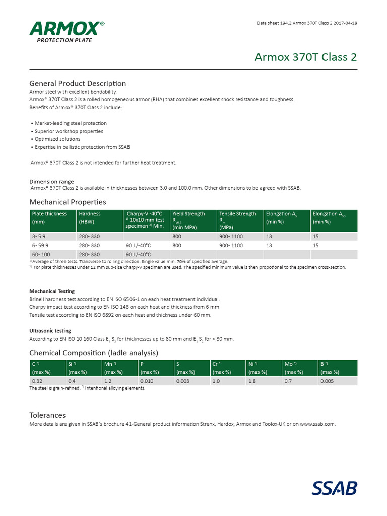 Armox 370T Class 2 | Download Free PDF | Engineering Tolerance ...