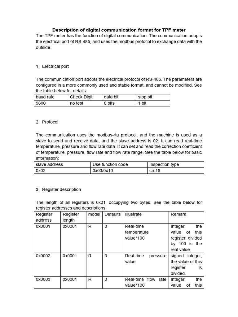 Description of TPV Meter Communication Protocol | PDF | Computing | Computer Science