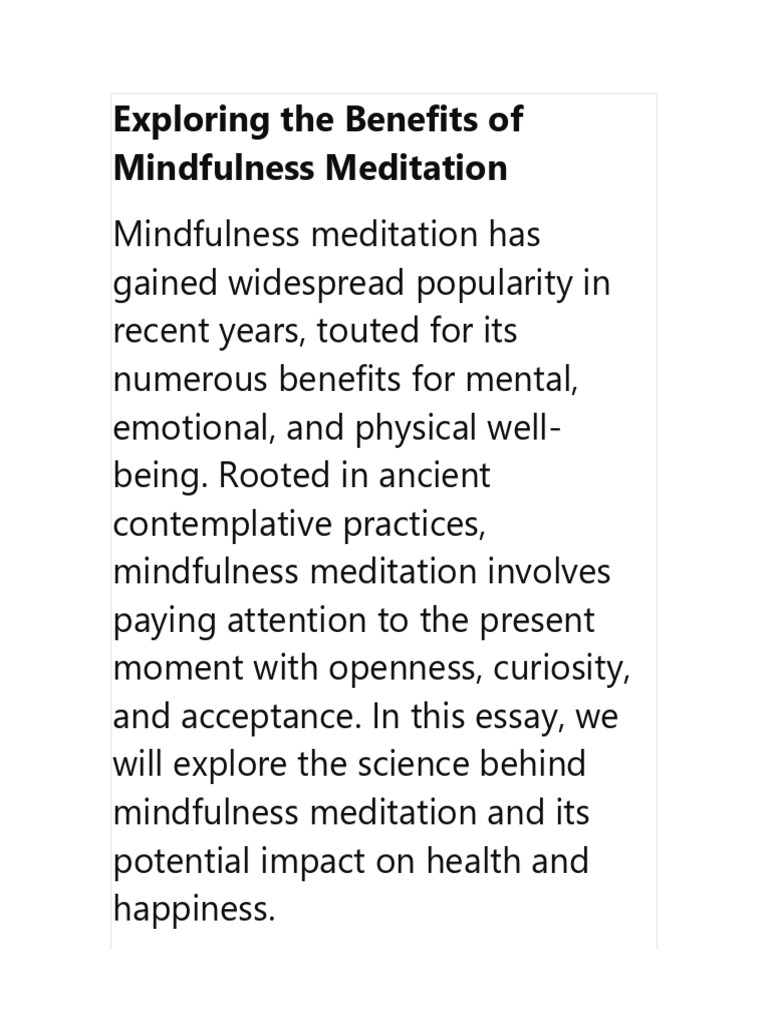 Exploring The Benefits of Mindfulness Meditation | PDF | Mindfulness ...