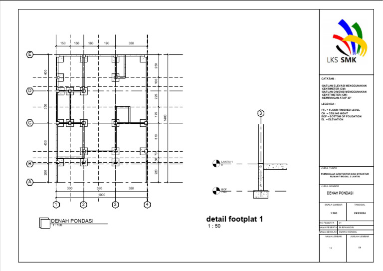 Detail Footplat 1: Denah Pondasi 1: 50 | PDF