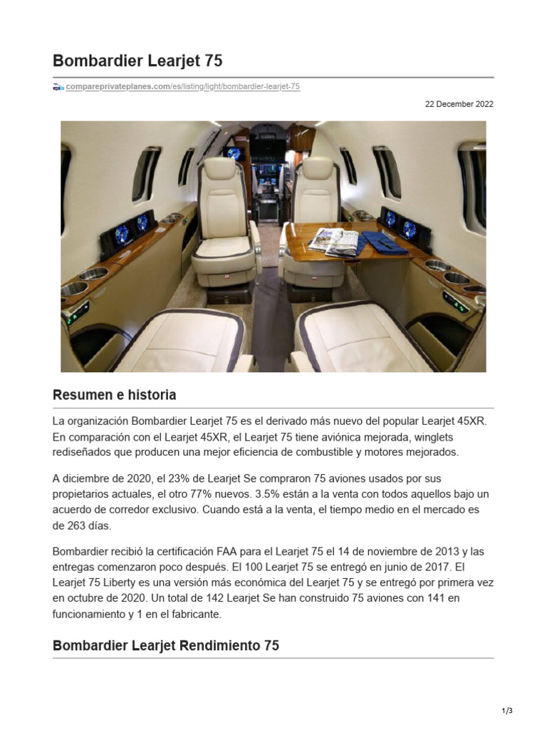 Bombardier Learjet 75 | PDF | Quitarse | Motor a reacción