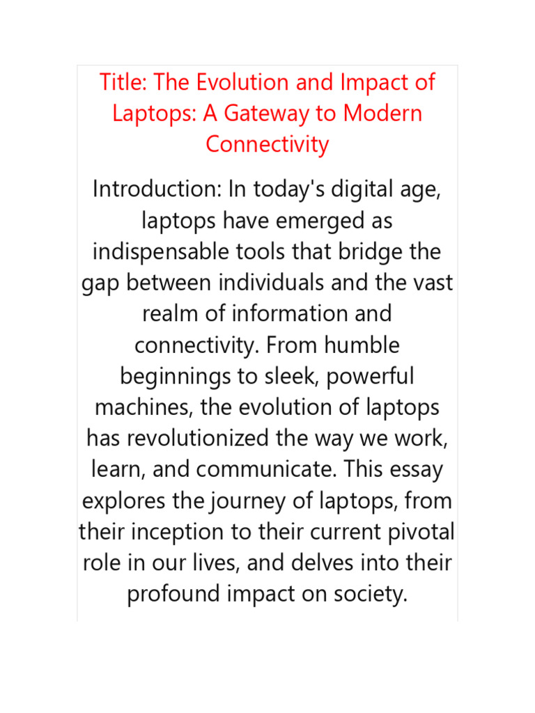 Evolution and Impact of Laptops | PDF | Laptop | Tablet Computer