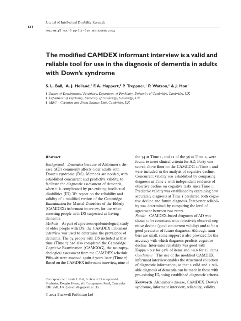 The modified CAMDEX | PDF | Dementia | Medical Diagnosis