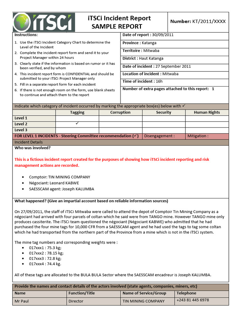 Itsci Incident Report Sample Report: Number: Kt/2011/Xxxx | PDF