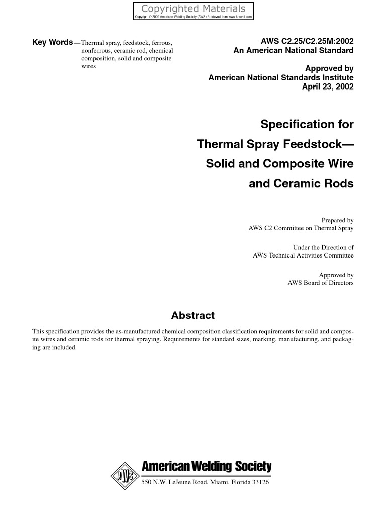 Book - Specification For Thermal Spray Feedstock - Solid and Composite ...