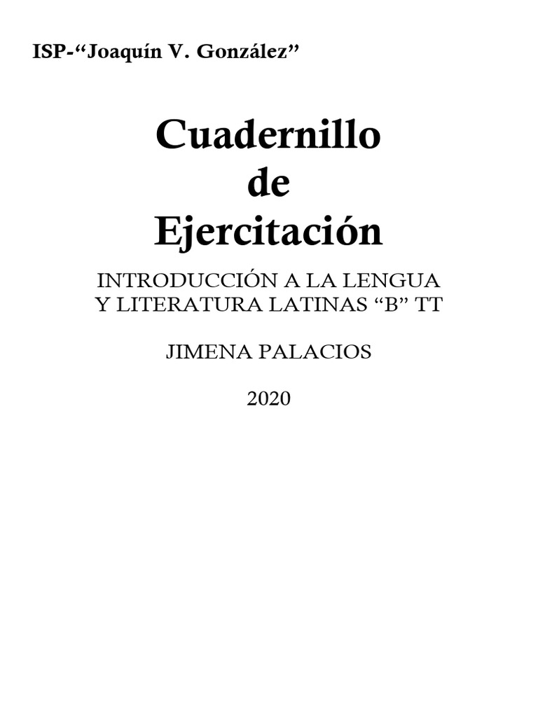 2020 Cuadernillo de Ejercitación IntroLengLit Latinas Palacios | PDF | Plural | Sintaxis
