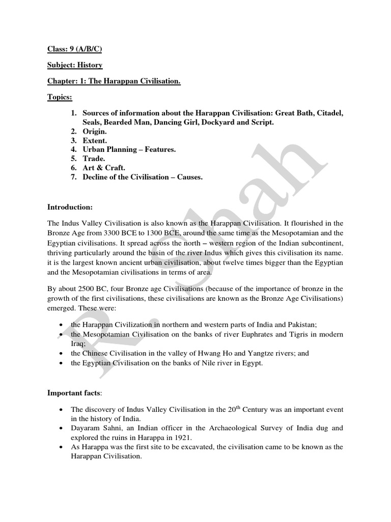 Harappan Civilization Overview for Class 9 | PDF
