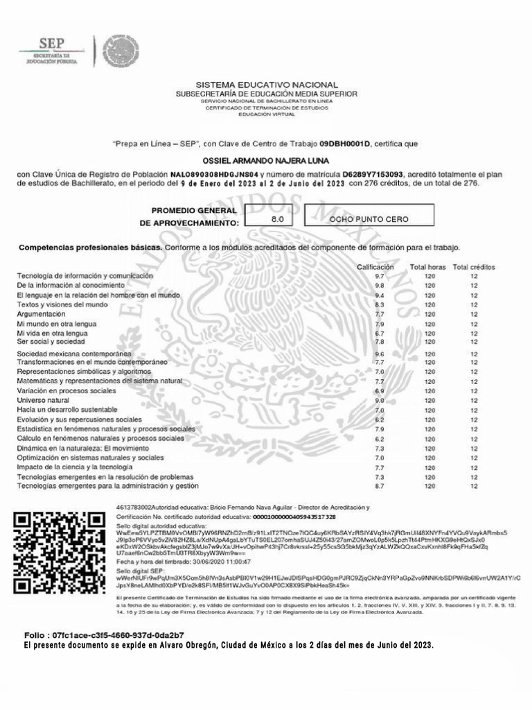Certificado Prepa SEP | PDF