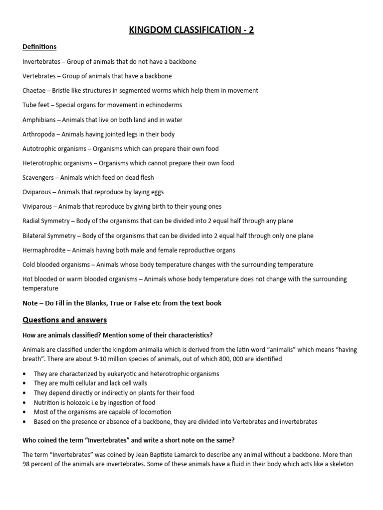 Animal Kingdom Classification Overview | PDF | Invertebrate | Amphibian