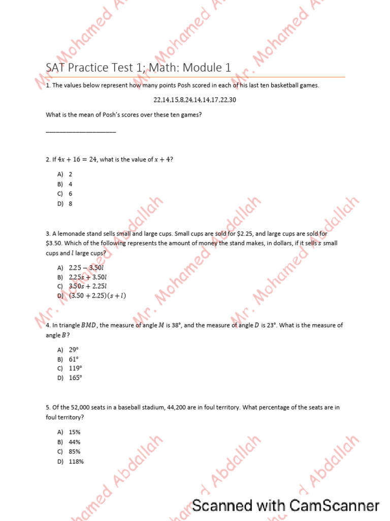 New (1) DSAT PracticeTest+AK Math by MR Mohamed Abdallah. | PDF ...
