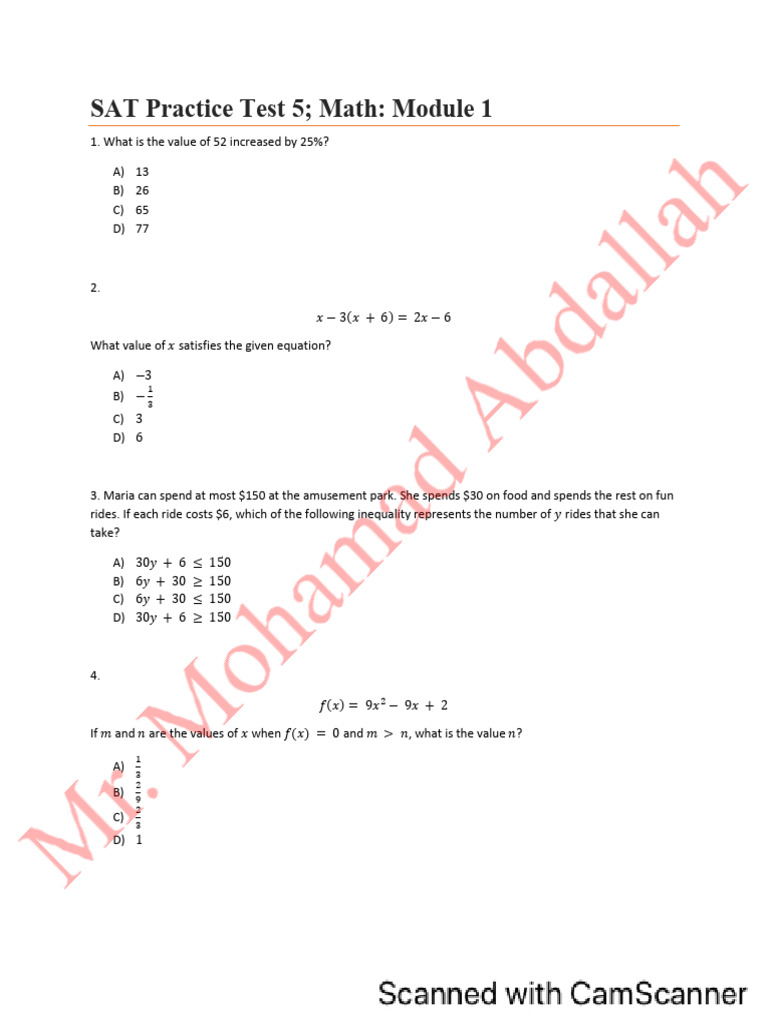 New (5) DSAT PracticeTest+AK (CS) by MR MohameD AbdallaH | PDF | Sphere ...