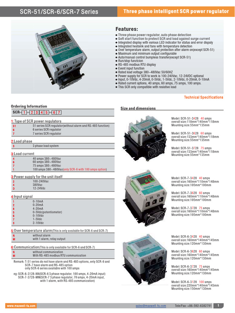 Maxwell Catalog (SCR 51, SCR 6, SCR 7) Three Phase Power Regulator | PDF | Amplifier ...