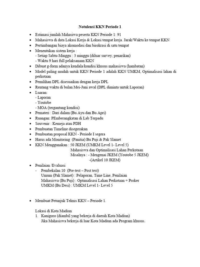 Notulensi KKN Periode 1 07052024 | PDF