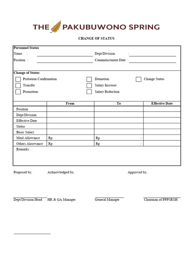 Personnel Change of Status Form | PDF