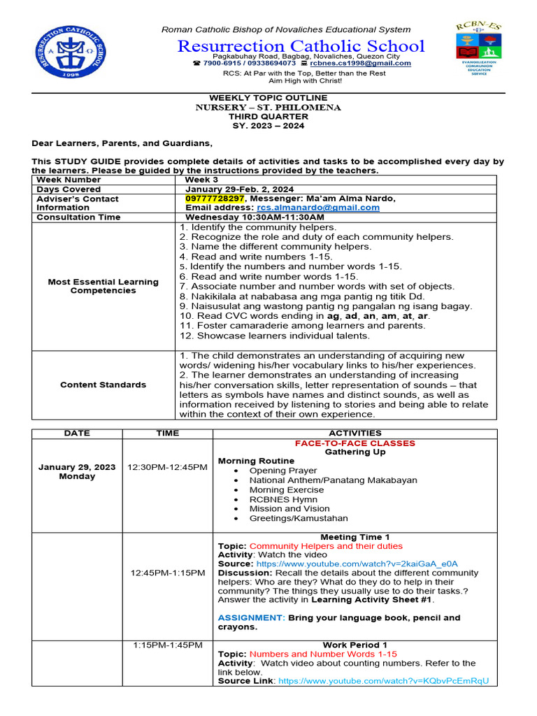 F 3RD-QUARTER STUDY-GUIDE NURSERY WEEK3 | PDF | Learning | Cognition