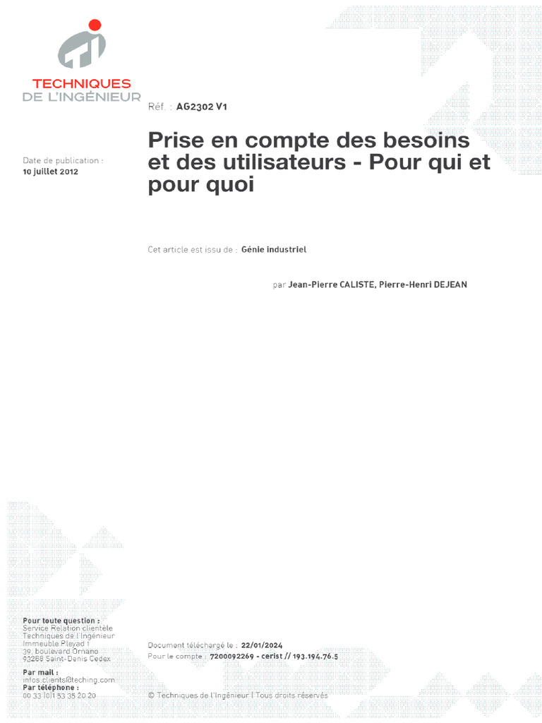 Prise en Compte Des Besoins Et Des Utilisateurs - Pour Qui Et Pour Quoi - Dossier Complet ...