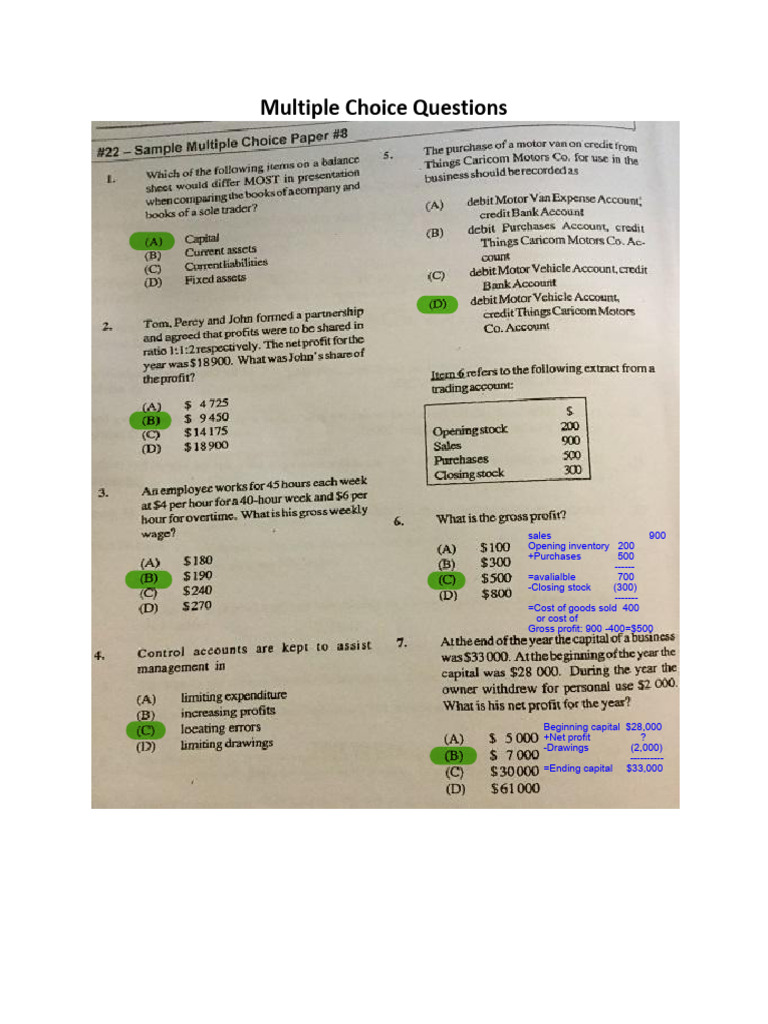 CSEC Review-MCQ Questions 2024-Answer Sheet-3 | PDF | Inventory ...