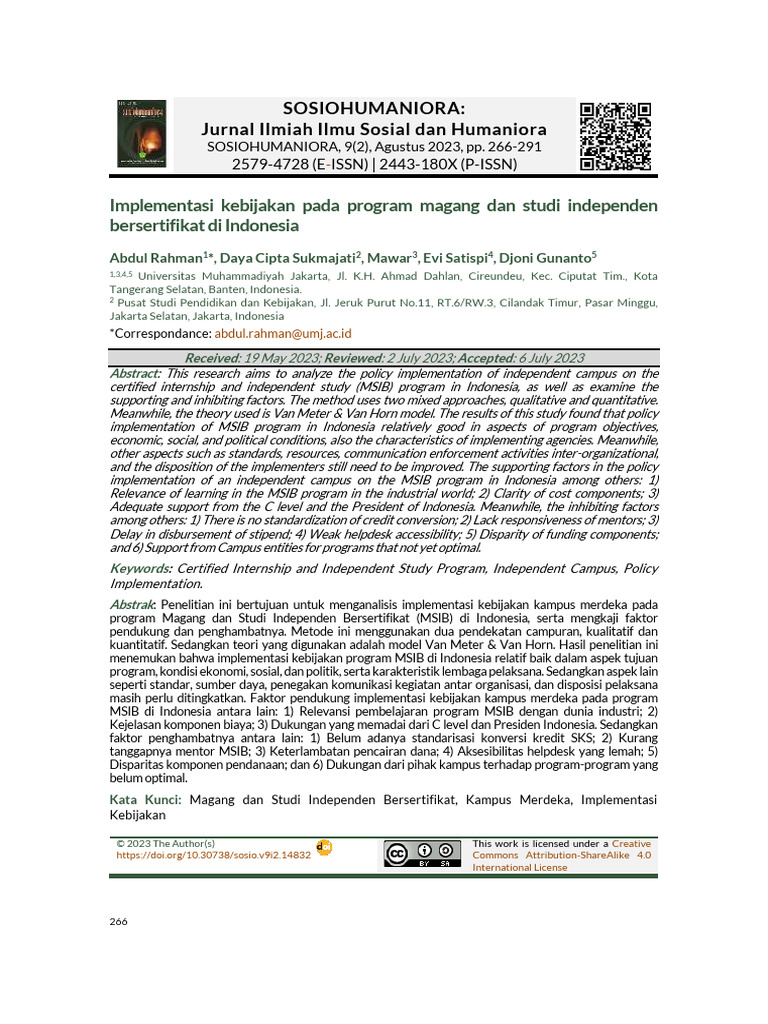 Implementasi Kebijakan Pada Program Magang Dan Studi Independen