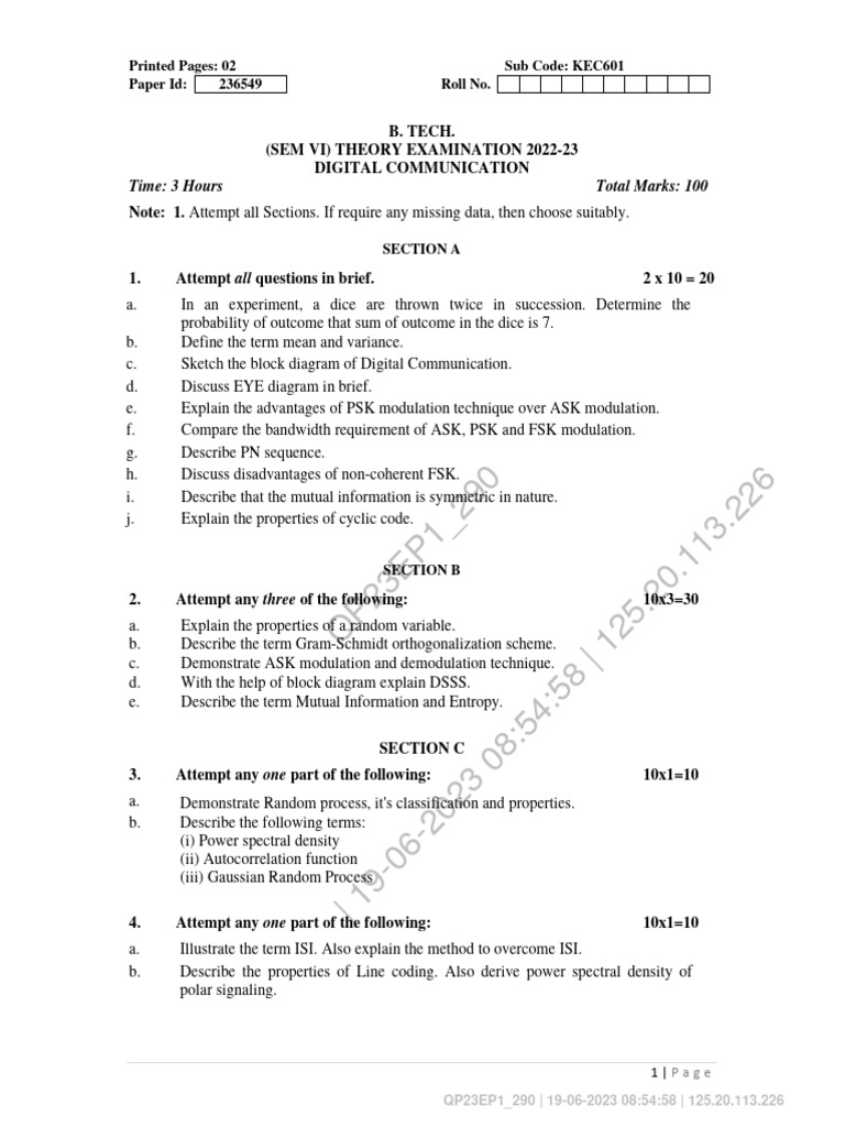 Btech Ec 6 Sem Digital Communication Kec 601 2023 | Download Free PDF ... Btech Ec 6 Sem Digital Communication Kec 601 2023 | Download Free PDF ...