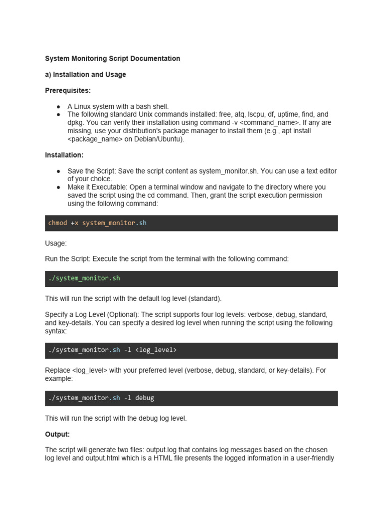 System Monitoring Pdf Command Line Interface Scripting Language