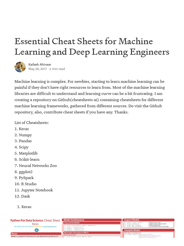 Essential Cheat Sheets For Machine Learning and Deep Learning Engineers | PDF | Computational ...